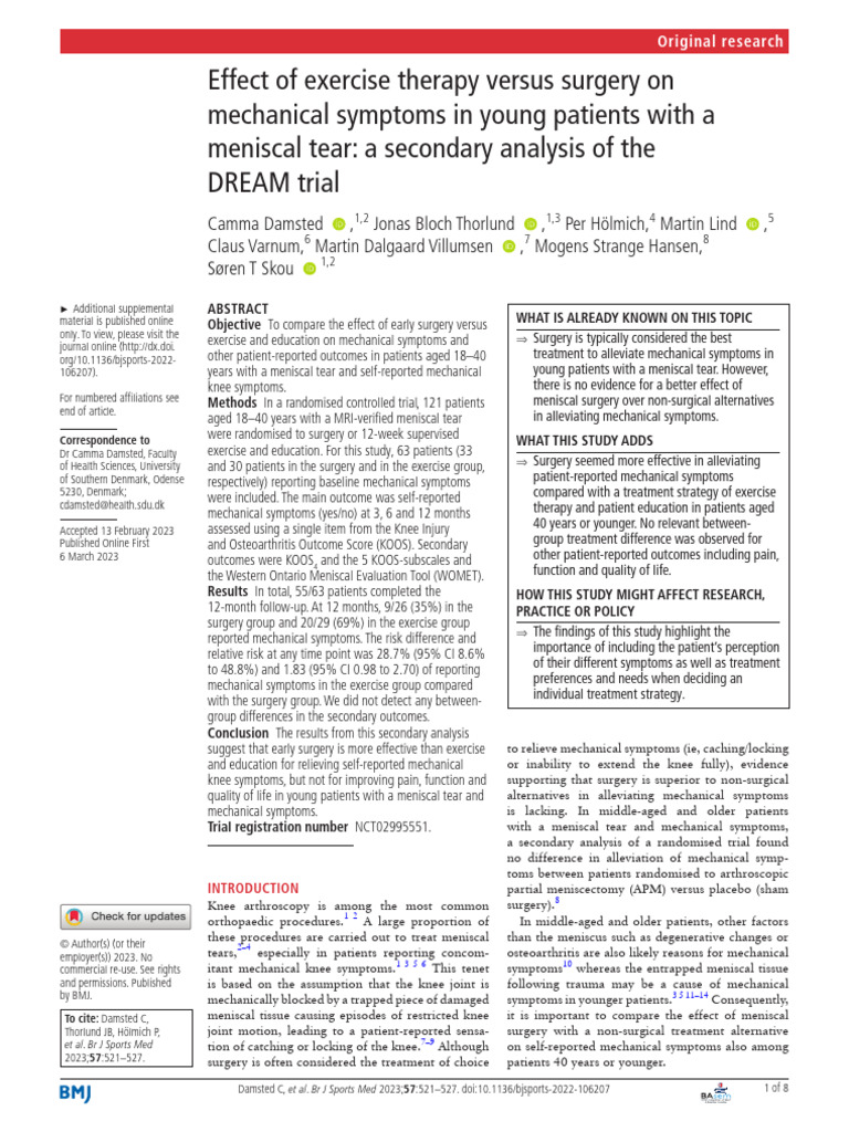 Effect of Exercise Therapy Versus Surgery On Mechanical Symptoms in ...