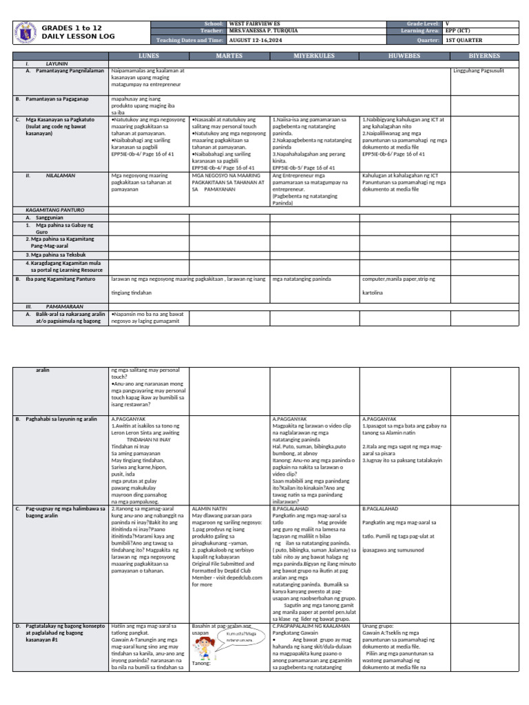 DLL - Epp 5 - Q4 - W2 | PDF
