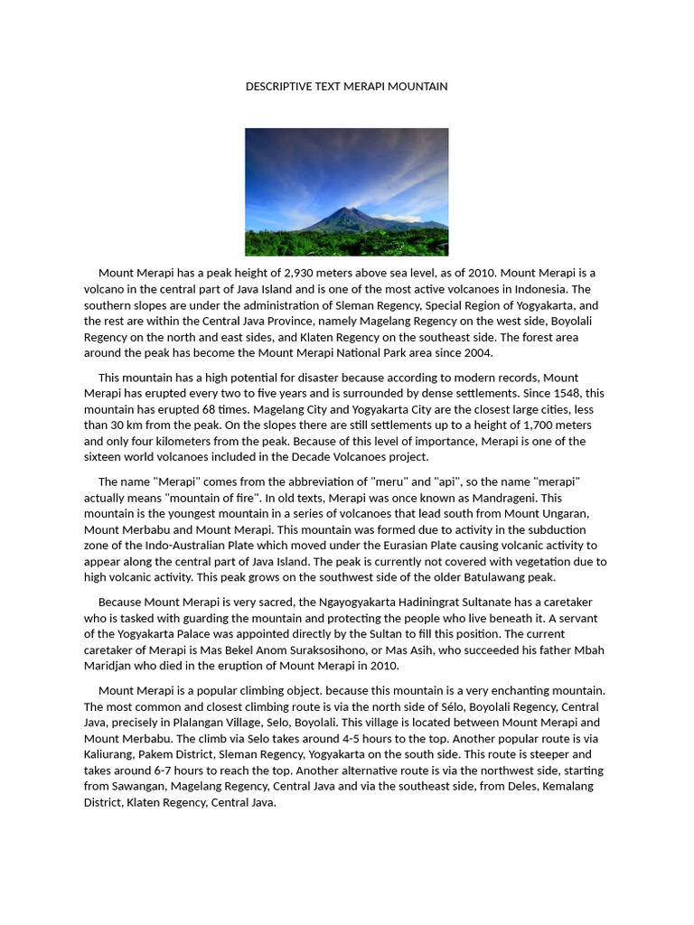 Descriptive Text Merapi Mountain | PDF