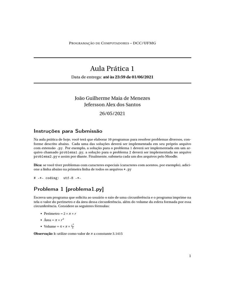 Pratica 1 Enunciado Das Questoes | PDF