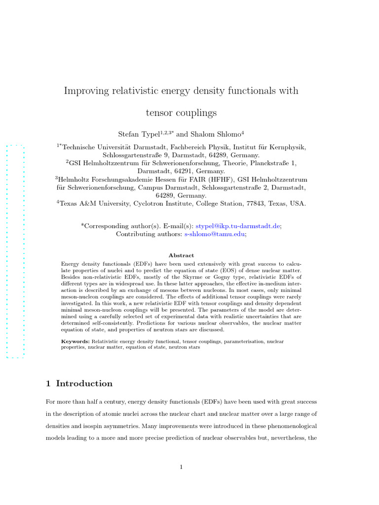 Improving Relativistic Energy Density Functionals With Tensor Couplings | PDF