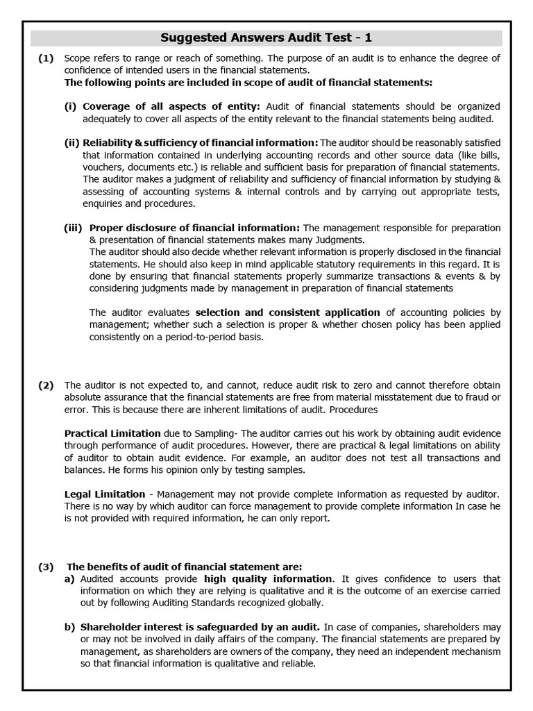 Audit Class Test Answer CH1 | PDF | Audit | Financial Statement