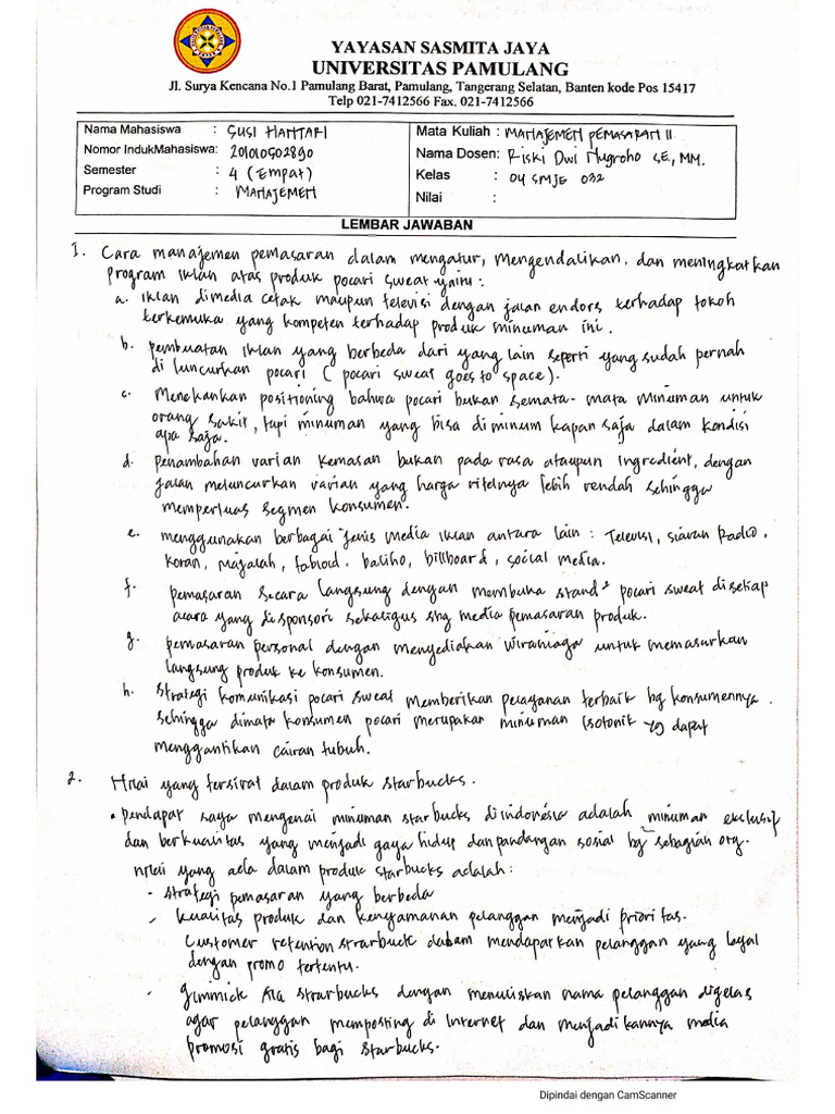 30-Susi-Jawaban UAS-manajemen Pemasaran | PDF