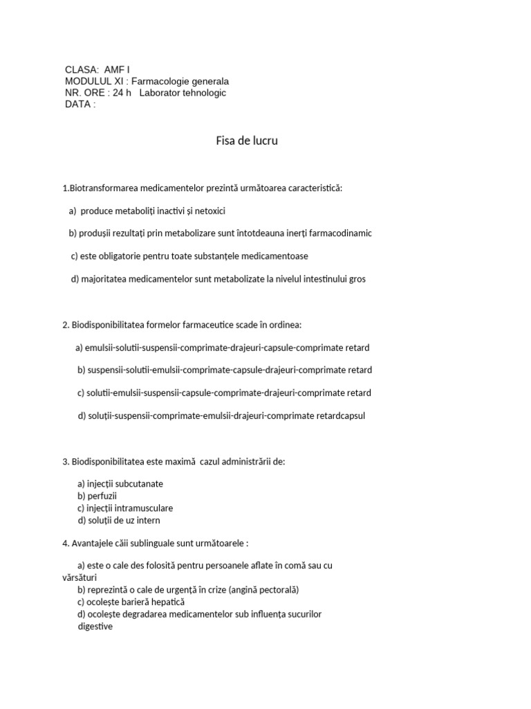 Fisa Farmacologie Amf 1 | PDF
