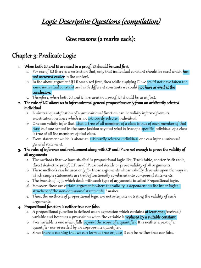 Logic Descriptive Questions Final Final Final | PDF
