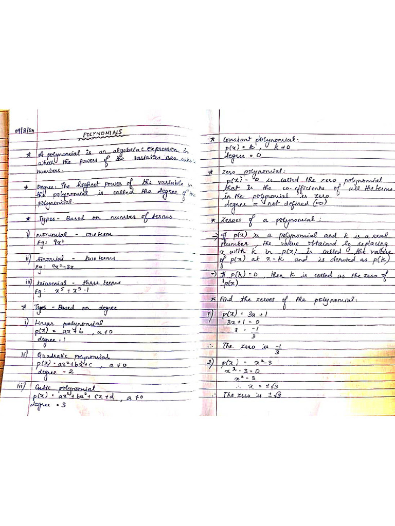 10 TH Polynomials Class Work | PDF