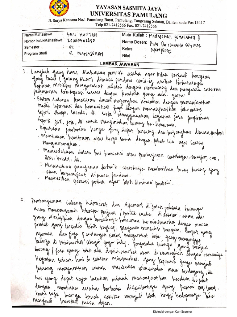 Jawaban Uts Pemasaran Ii | PDF