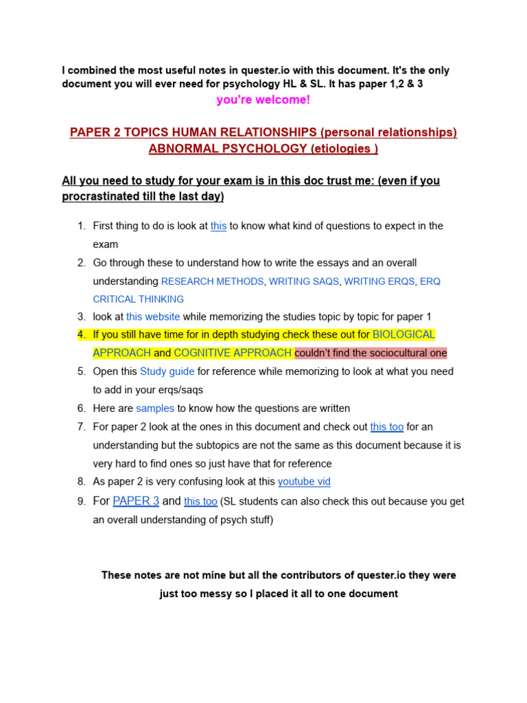 All Studies For All Topics and Resources For Paper 1,2 & 3 | PDF