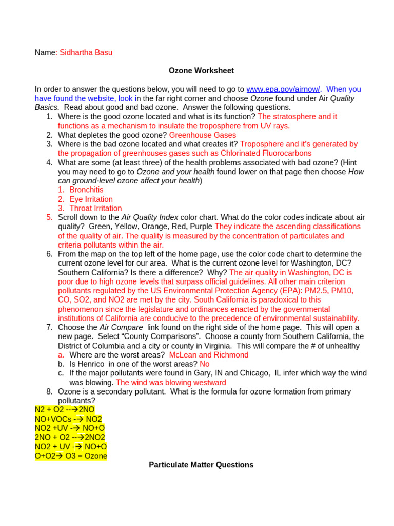 Air Pollution Worksheet | PDF