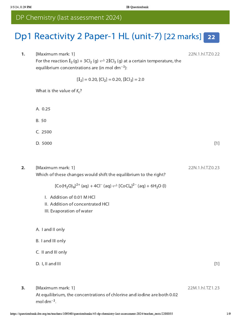 Dp1 Reactivity-2 Paper-1 HL | PDF