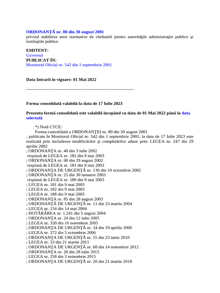 Ordonanta (A) 80 30-08-2001 | PDF