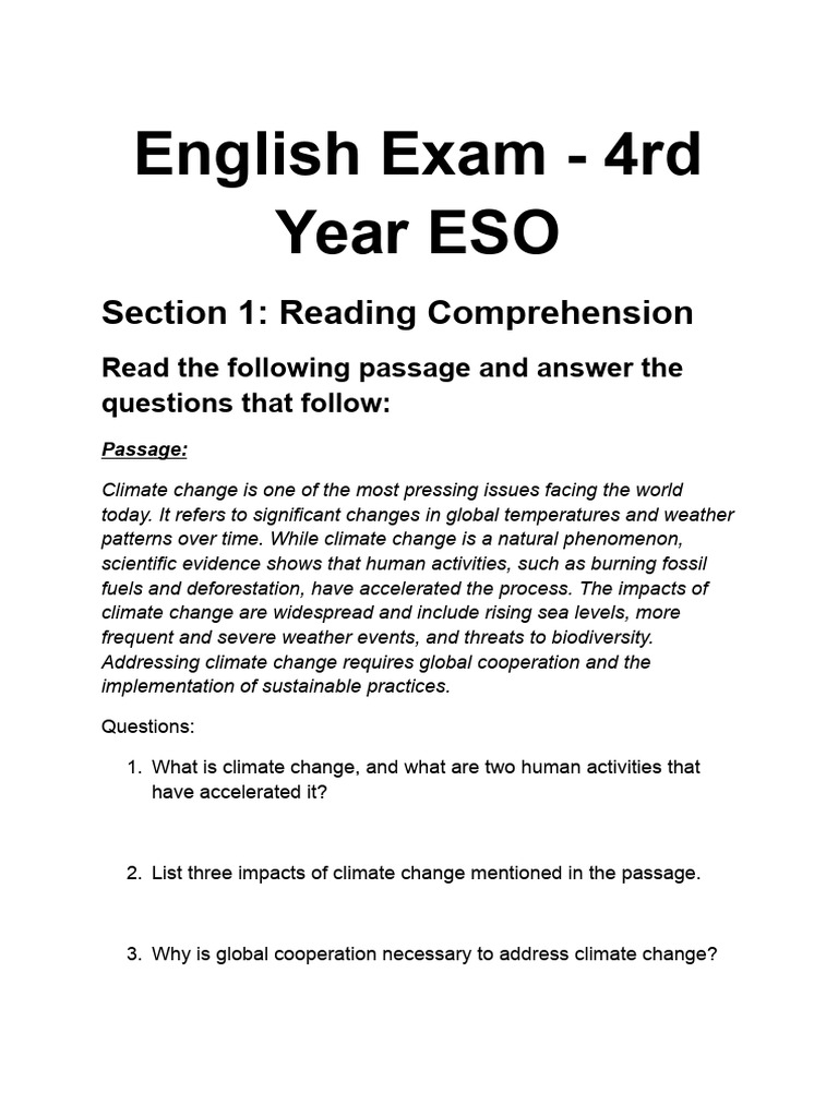 ESO English Exam Guide | PDF | Climate Change | Reading Comprehension