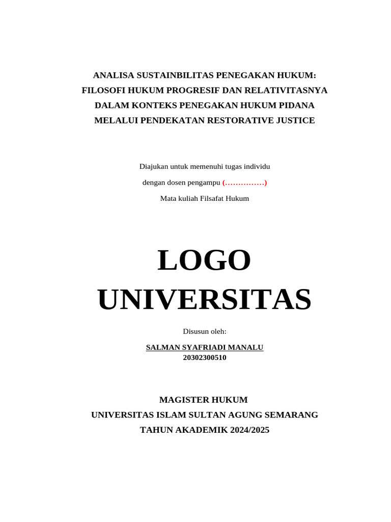 Filosofi Hukum Progresif Dan Relativitasnya Dalam Konteks Penegakan Hukum Pidana Melalui ...