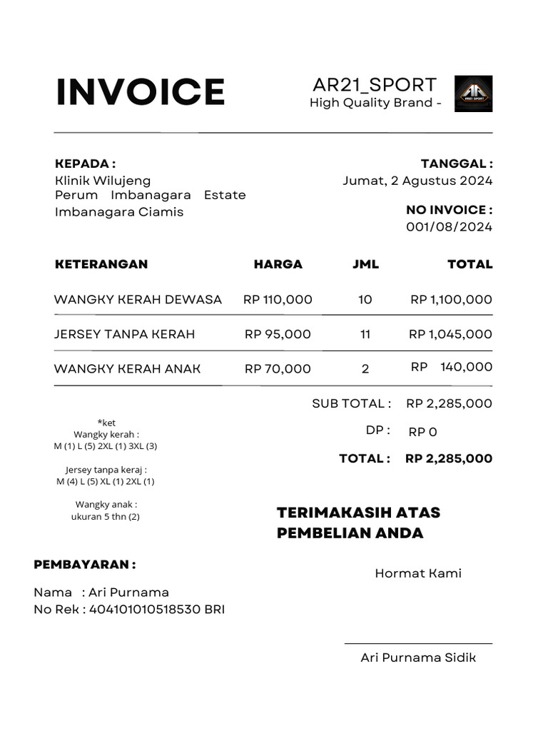 Invoice Jersey Klinik | PDF