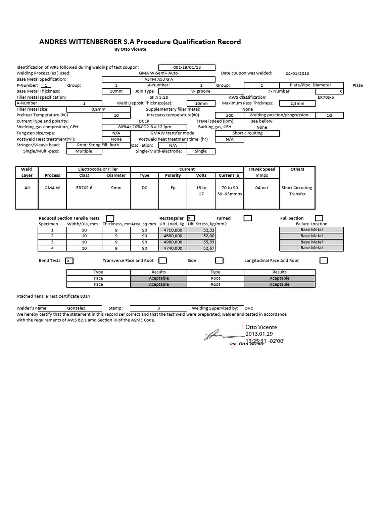 2013 01 25 Procedure Qualification Record | PDF