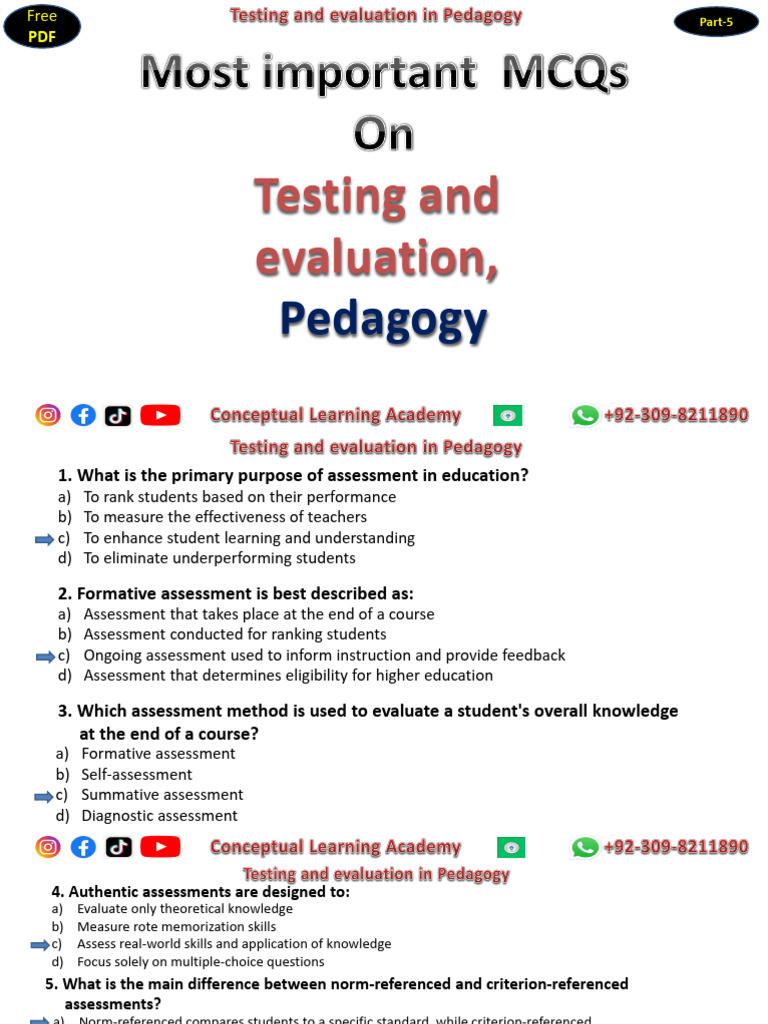 Lecture 5 MCQs On Testing and Evaluation in Pedagogy | PDF
