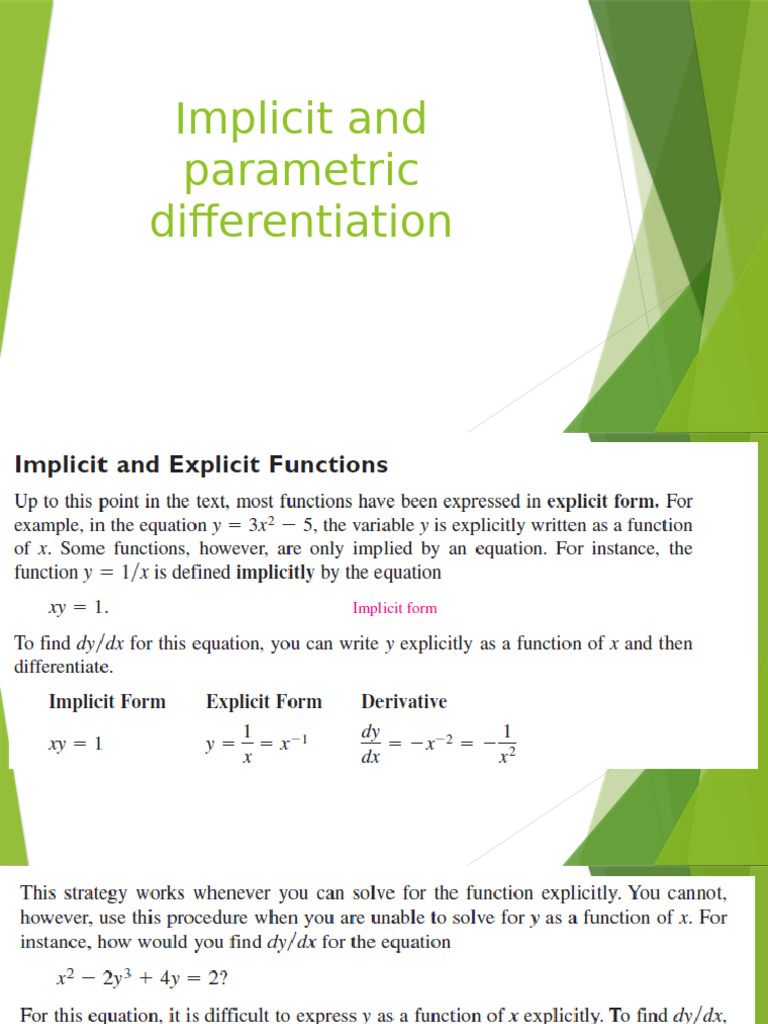 Implicit and Parametric Differentiation11 | PDF