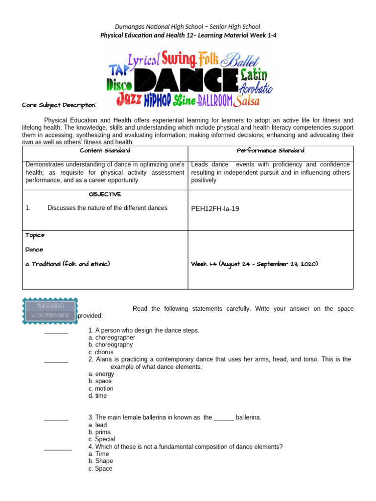 PEH 12 Module Week 1 4 Edited | PDF | Dances | Philippines