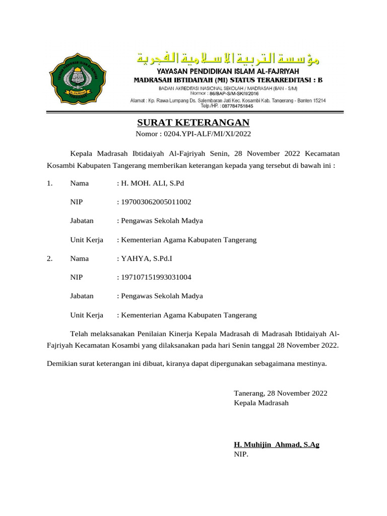 Surat Keterangan PKG 2022 | PDF