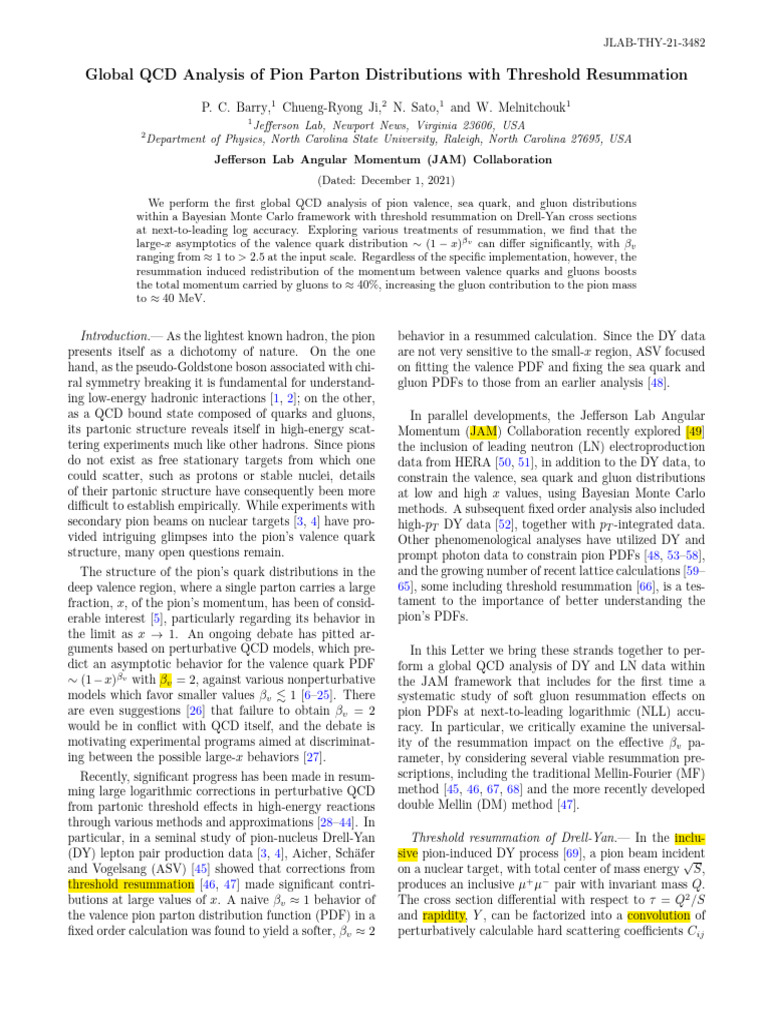 Global QCD Analysis of Pion Parton Distributions With Threshold Resummation | PDF