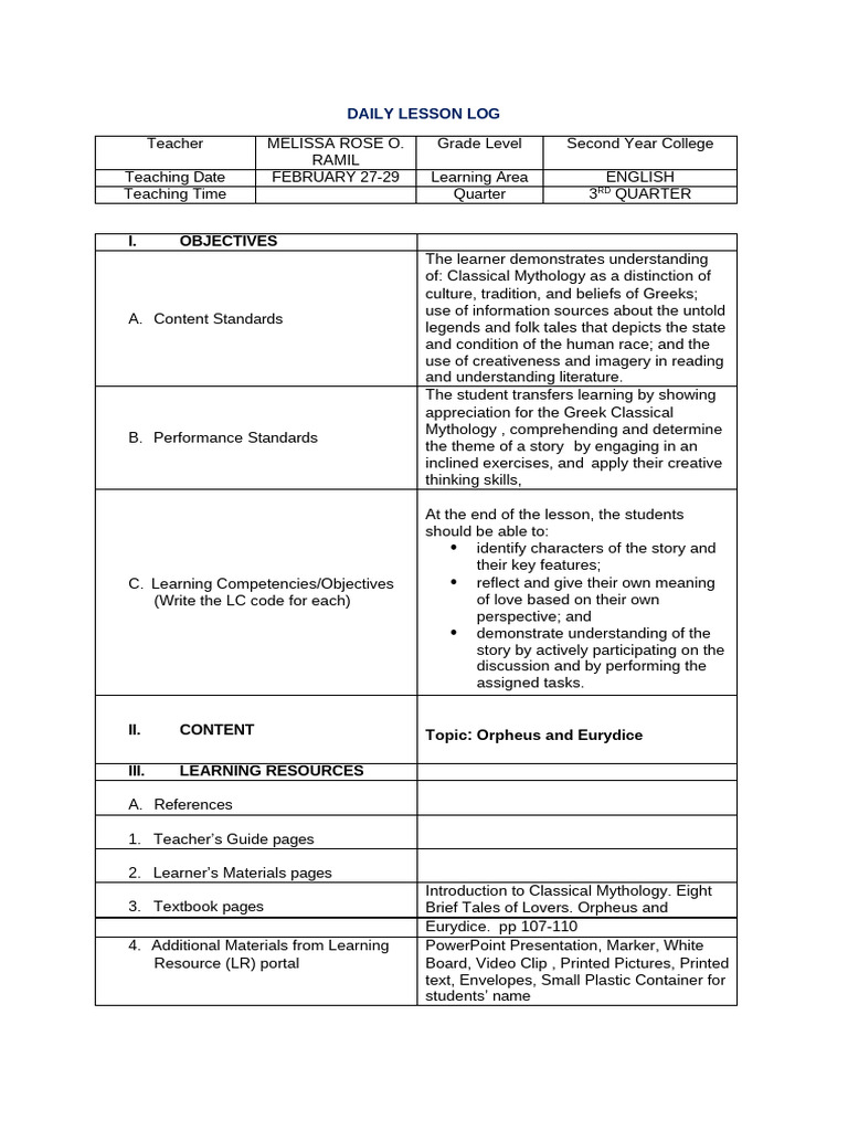 orpheus-and-eurydice-detailed-lesson-plan | PDF