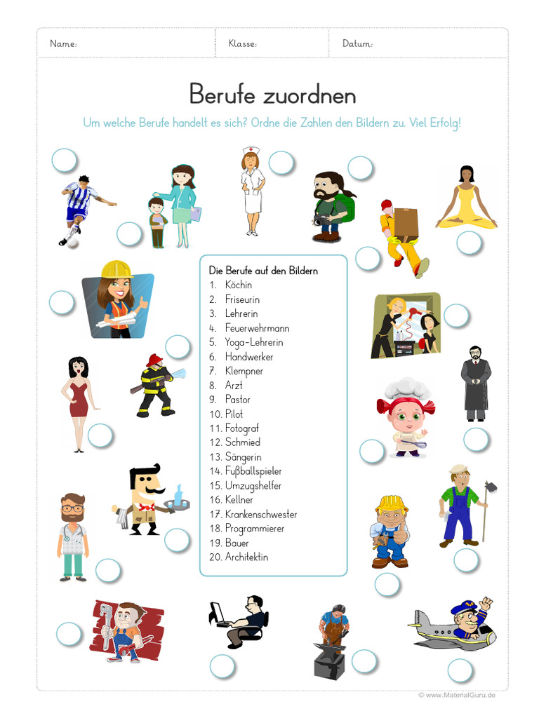 Arbeitsblatt Berufe 20 Abbildungen Zuordnen | PDF