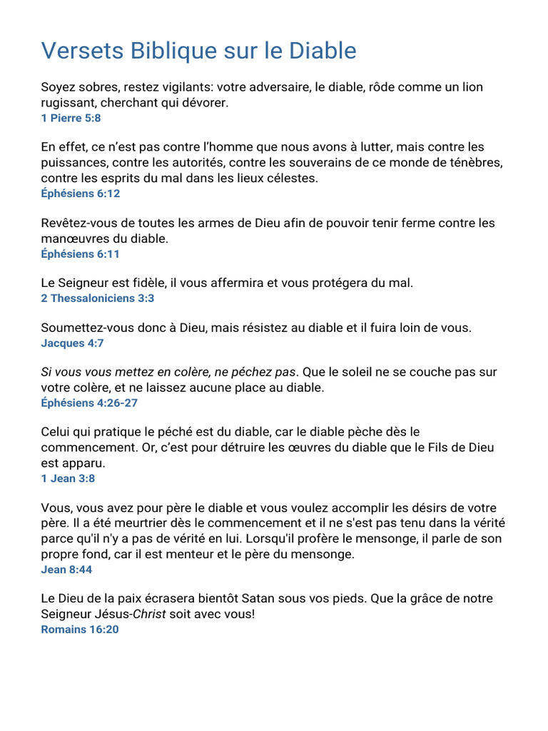 19 Versets Biblique Sur Le Diable | PDF