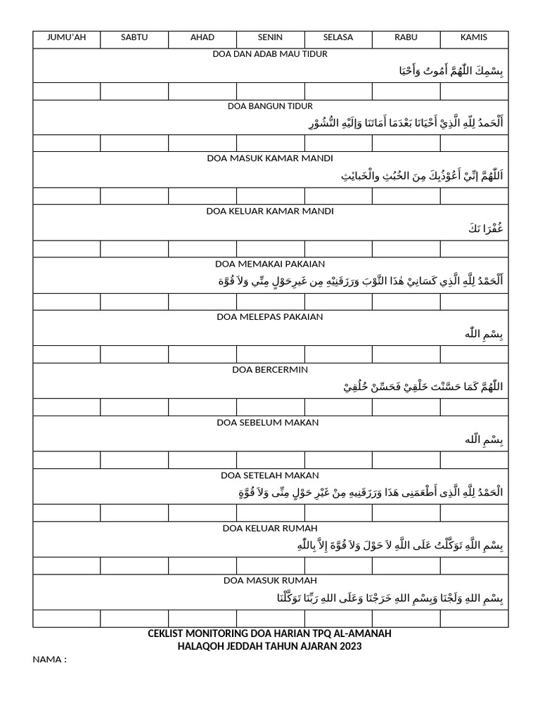 Monitoring Doa Harian | PDF
