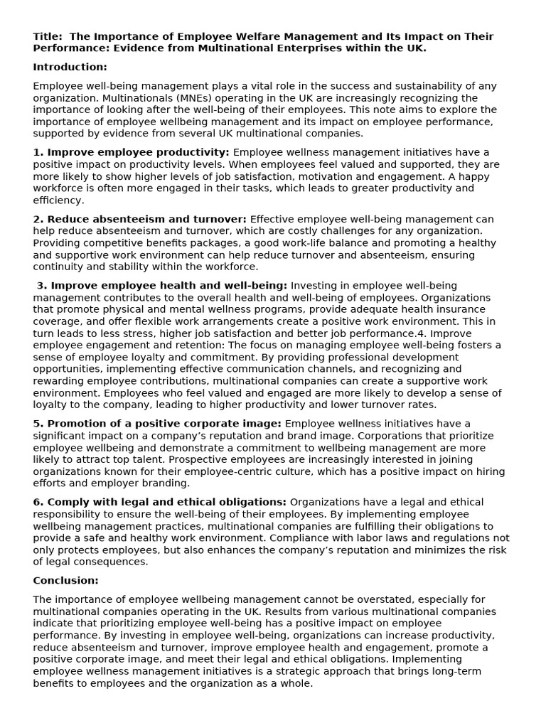 The Importance of Employee Welfare Management and Its Impact On Their ...