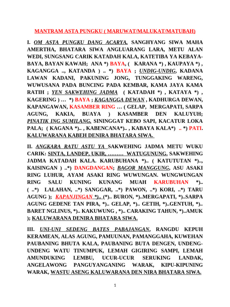 Mantram Asta Pungku | PDF