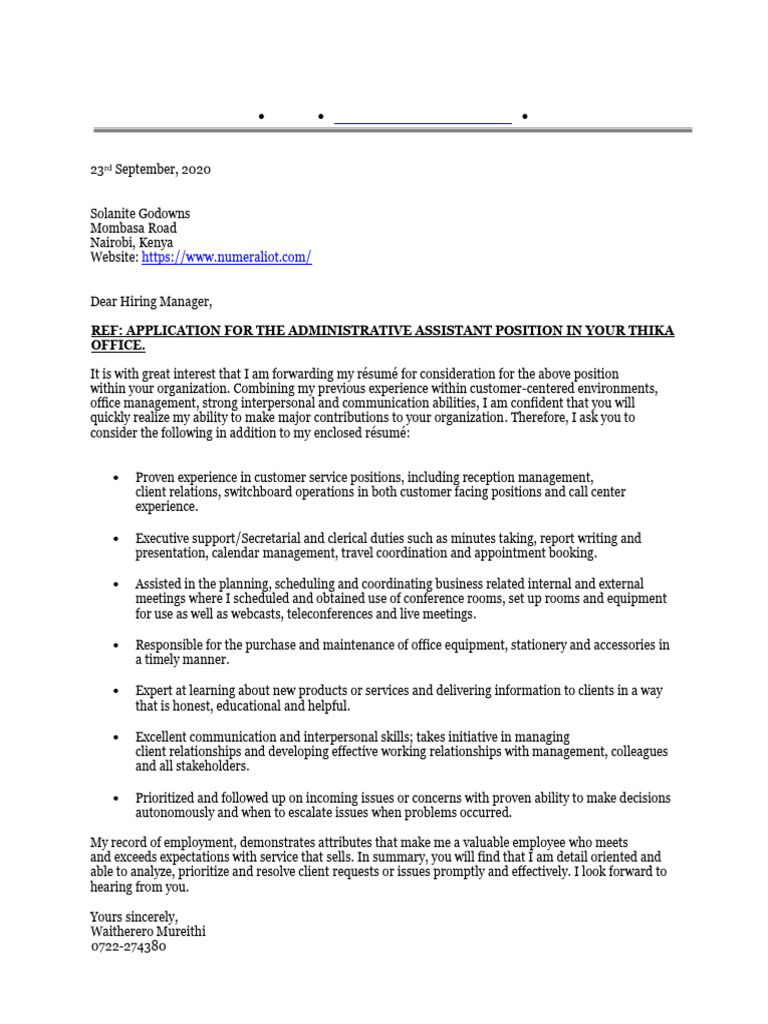 Waitherero Mureithi's Application | PDF