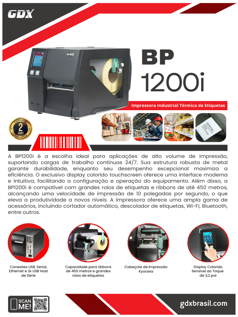 FOLHETO IMPRESSORAS GDX BP1200i - Impressão | PDF