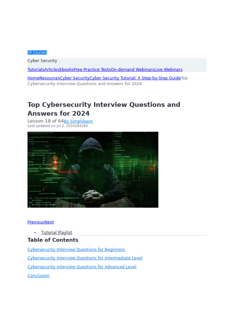 Cybersecurity Interview Questions 2024 | PDF | Security | Computer Security