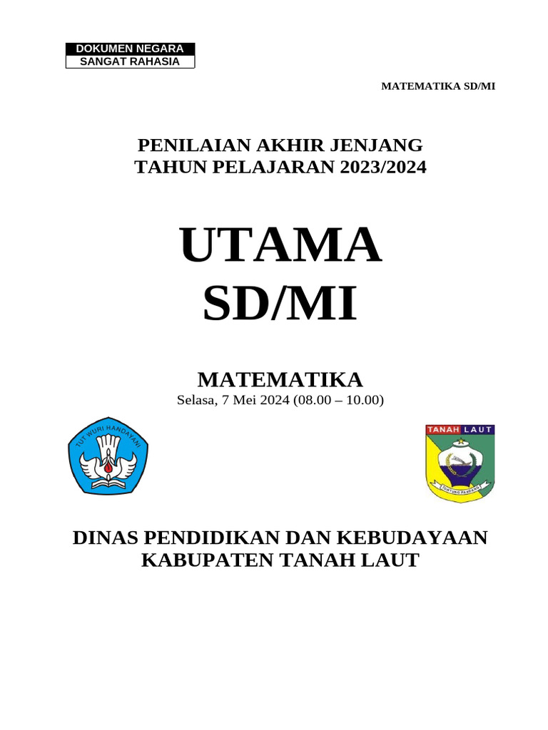 Soal PAJ MATEMATIKA TP 2023-2024 | PDF
