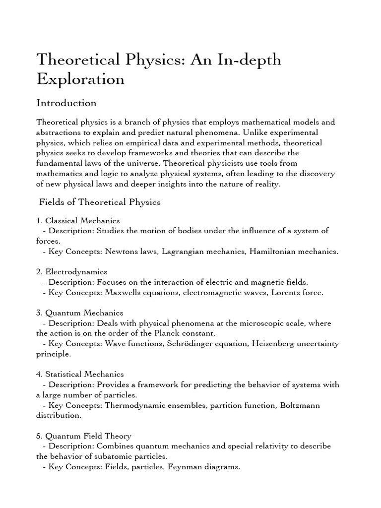 Theoretical Physics Report | PDF
