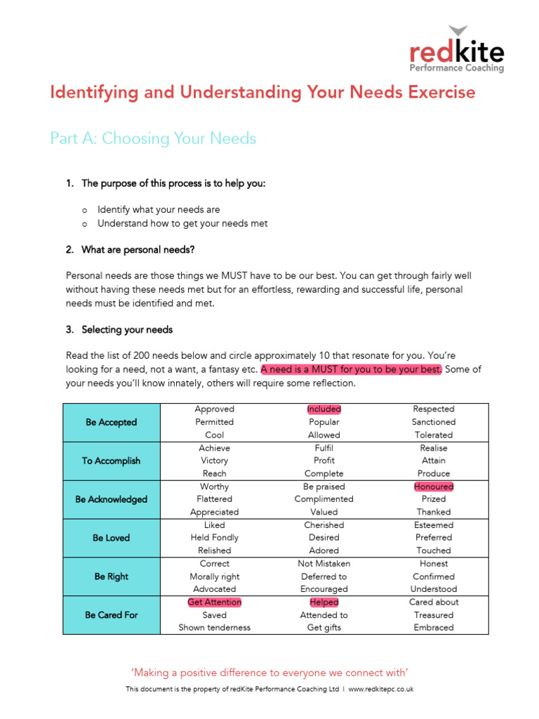 Identifying+and+Understanding+Your+Needs+Exercise | PDF