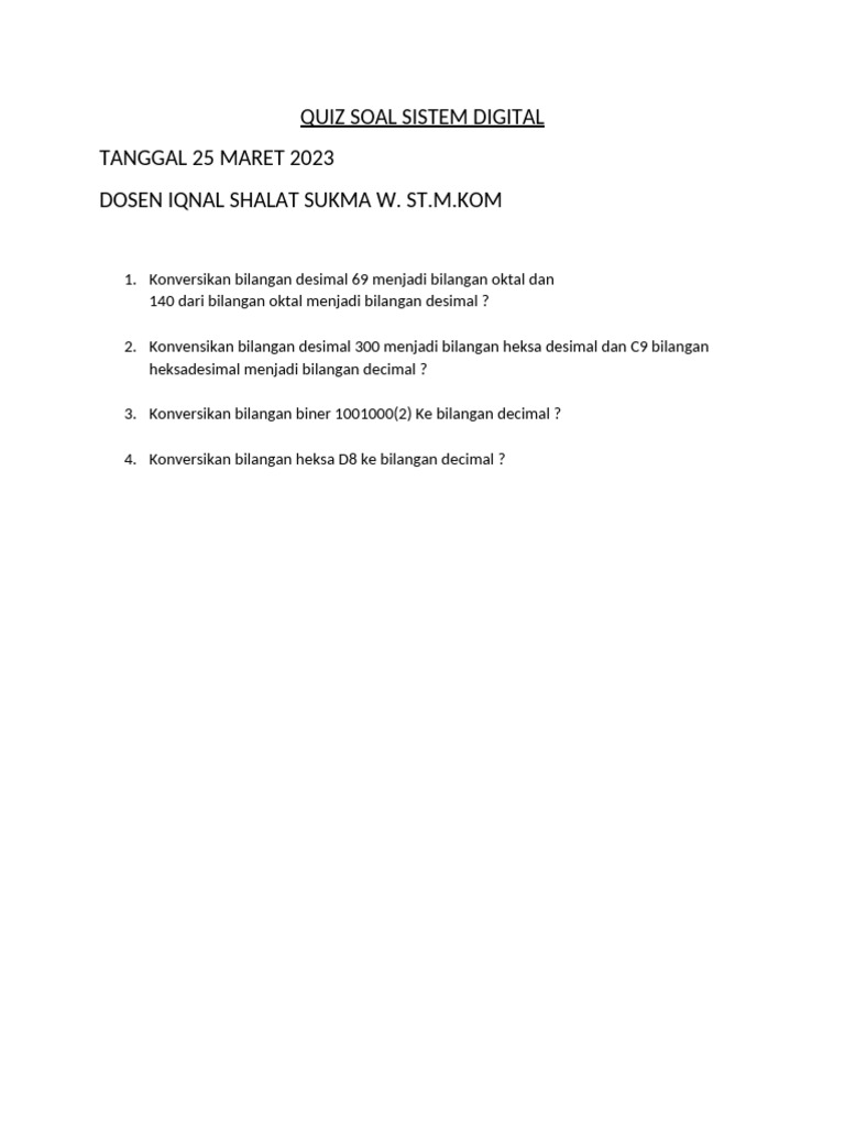 Quiz Soal Sistem Digital - 1 | PDF
