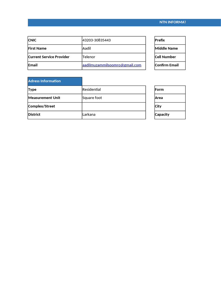 NTN Creation Form | PDF