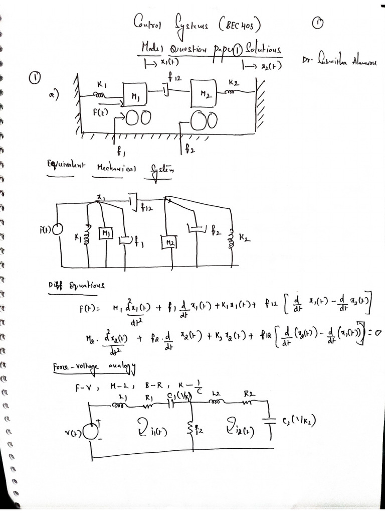 BEC403 CONTROL SYSTEMS MQP1 SOLUTIONS | PDF