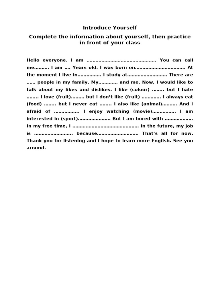 Introduce Yourself Form | PDF