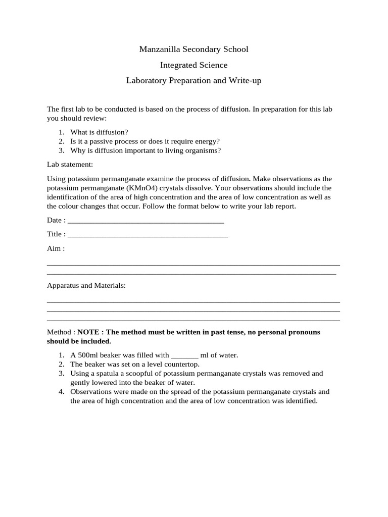 Diffusion Lab - Form 4 Student | PDF