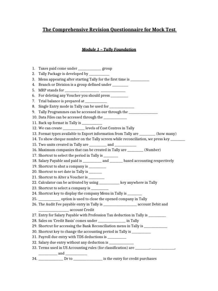 The Comprehensive Revision Questionnaire For Mock Test | PDF The Comprehensive Revision Questionnaire For Mock Test | PDF