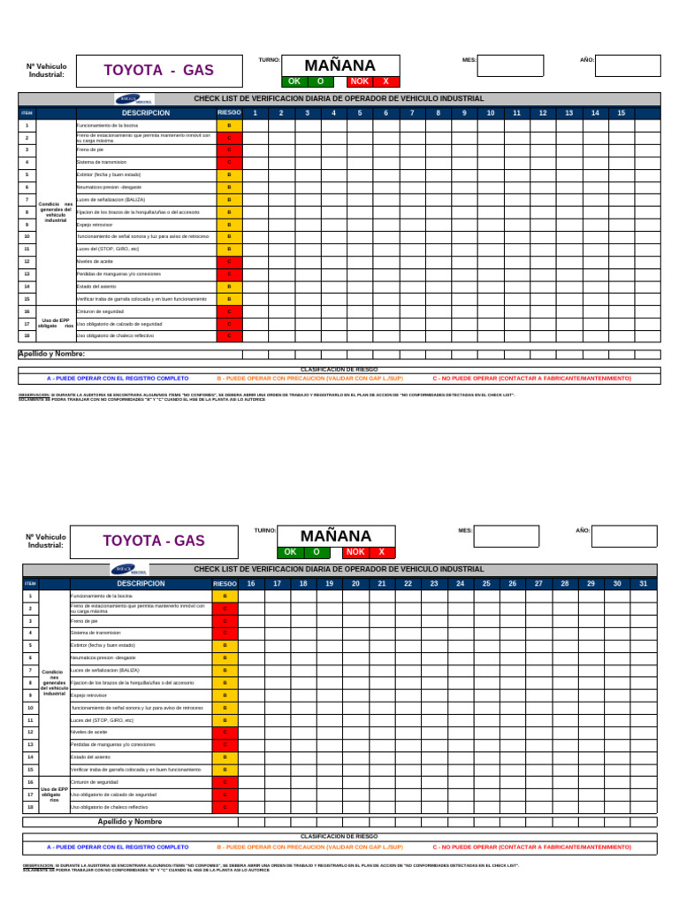 CHECK LIST Autoelevadores 2024 | PDF