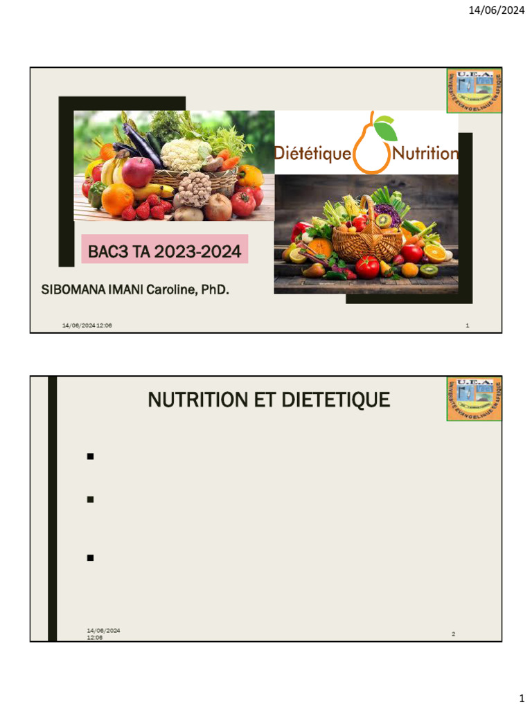 Nutrition Et Diététique BAC3 TA | PDF