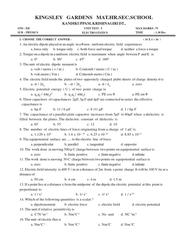291 12 Physics Unit Wise Questions em | PDF | Eletricidade | Métodos e Materiais de Ensino