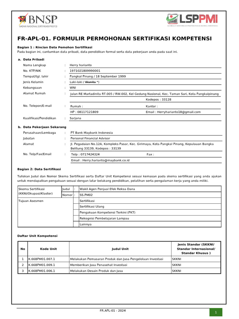 Form-APL01-WAPERD-HERRY HARIANTO | PDF