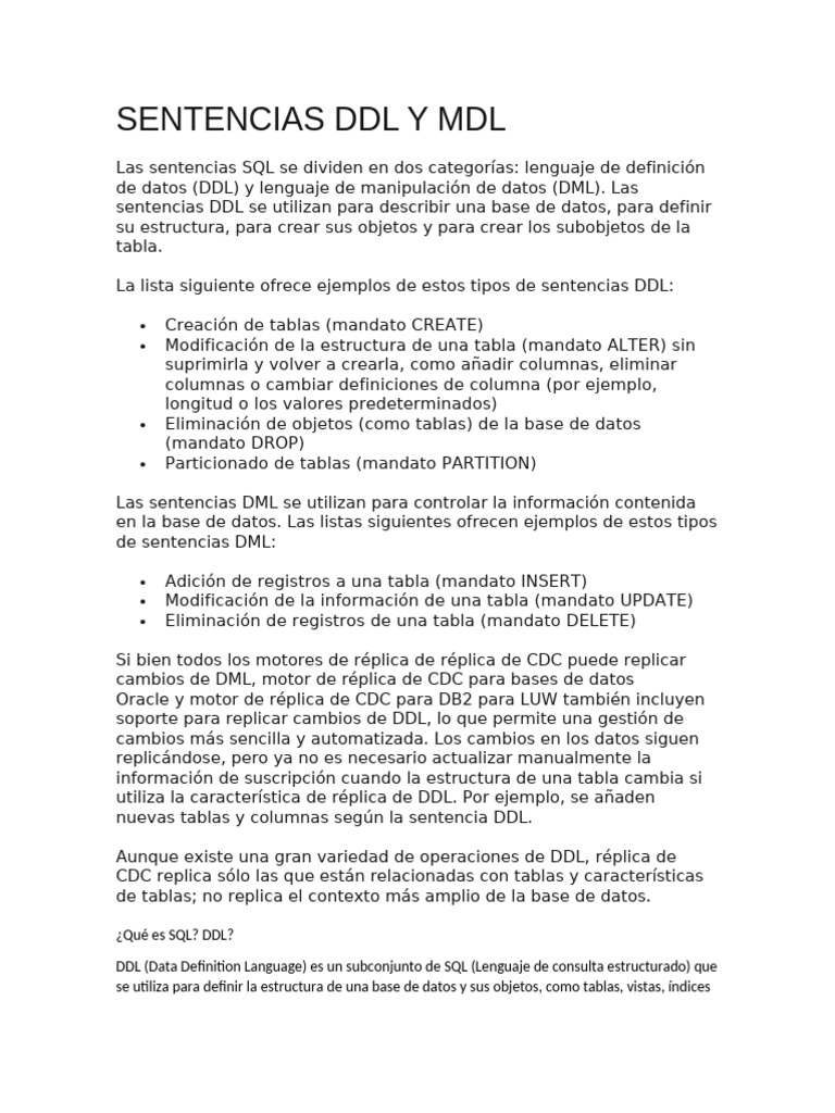 Sentencias DDL y MDL | PDF | SQL | Informática