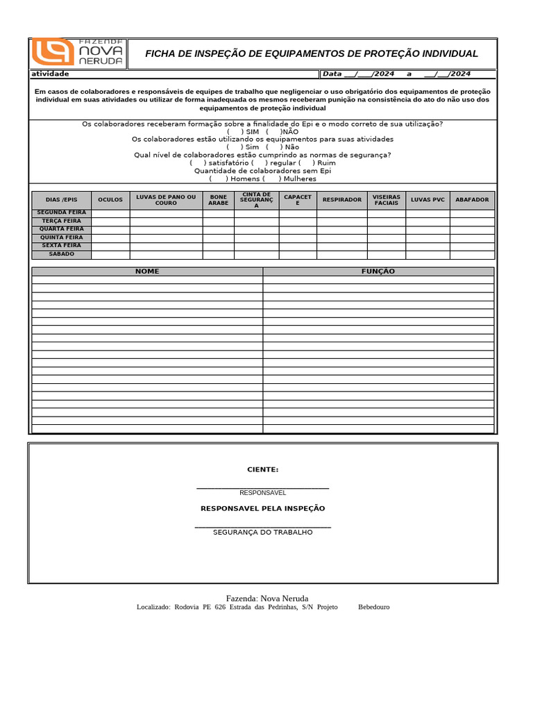 Check List Inspeção Uso Epi | PDF