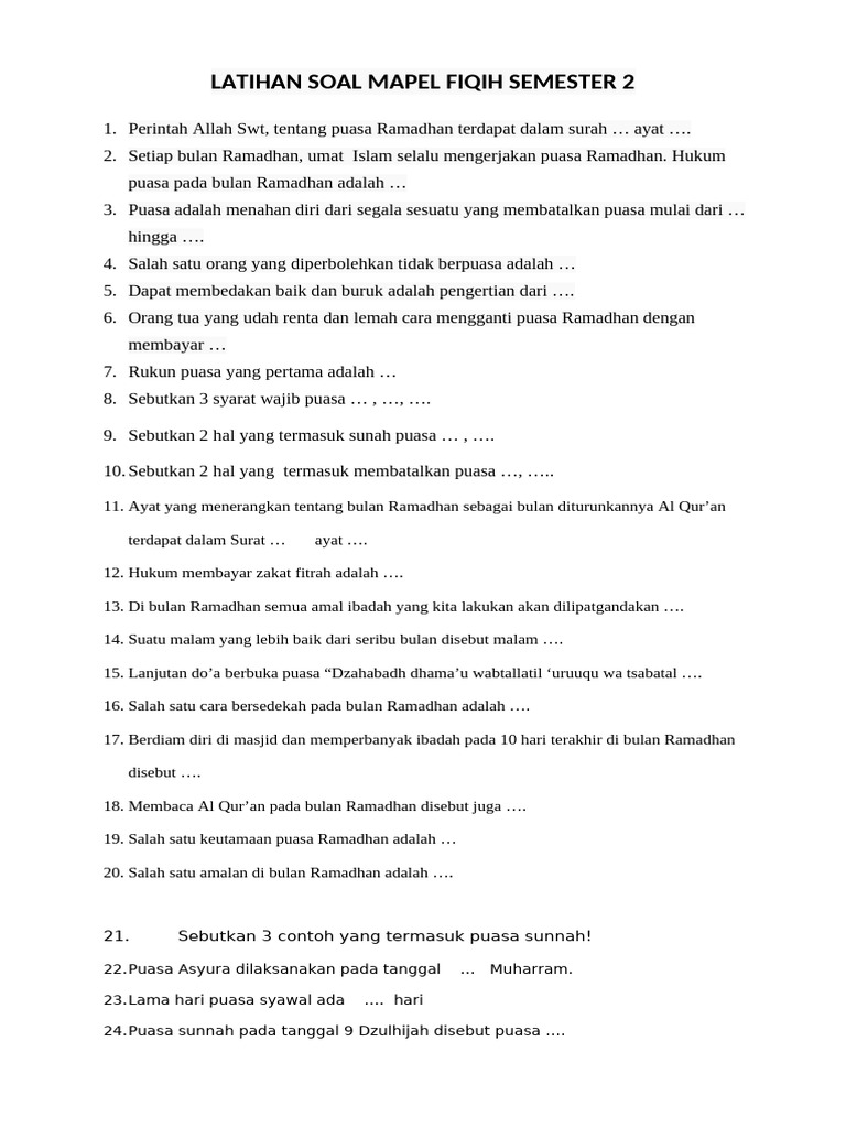 Latihan Soal Mapel Fiqih Semester 2 | PDF