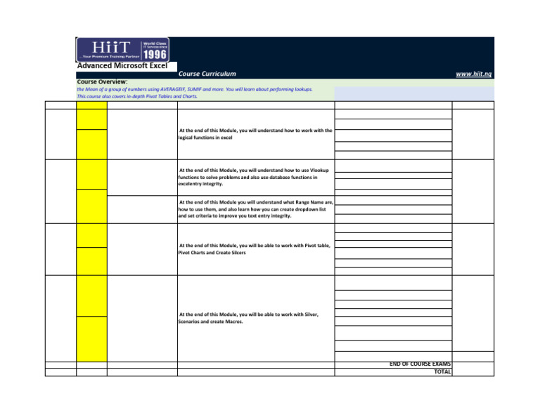 HOT-Advanced-Excel-Curriculum_29022024 | PDF